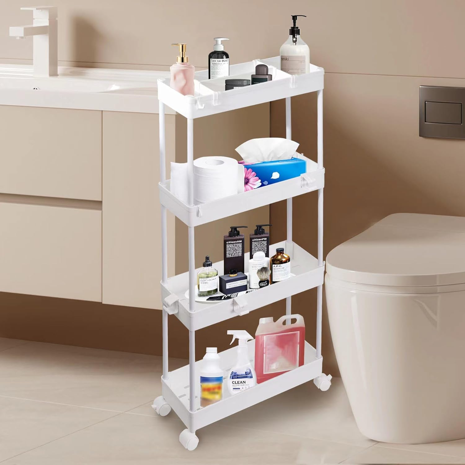 Amazon.com: ZLMXXT Slim Storage Cart 4 Tier,Mobile Shelving Unit Slide ...