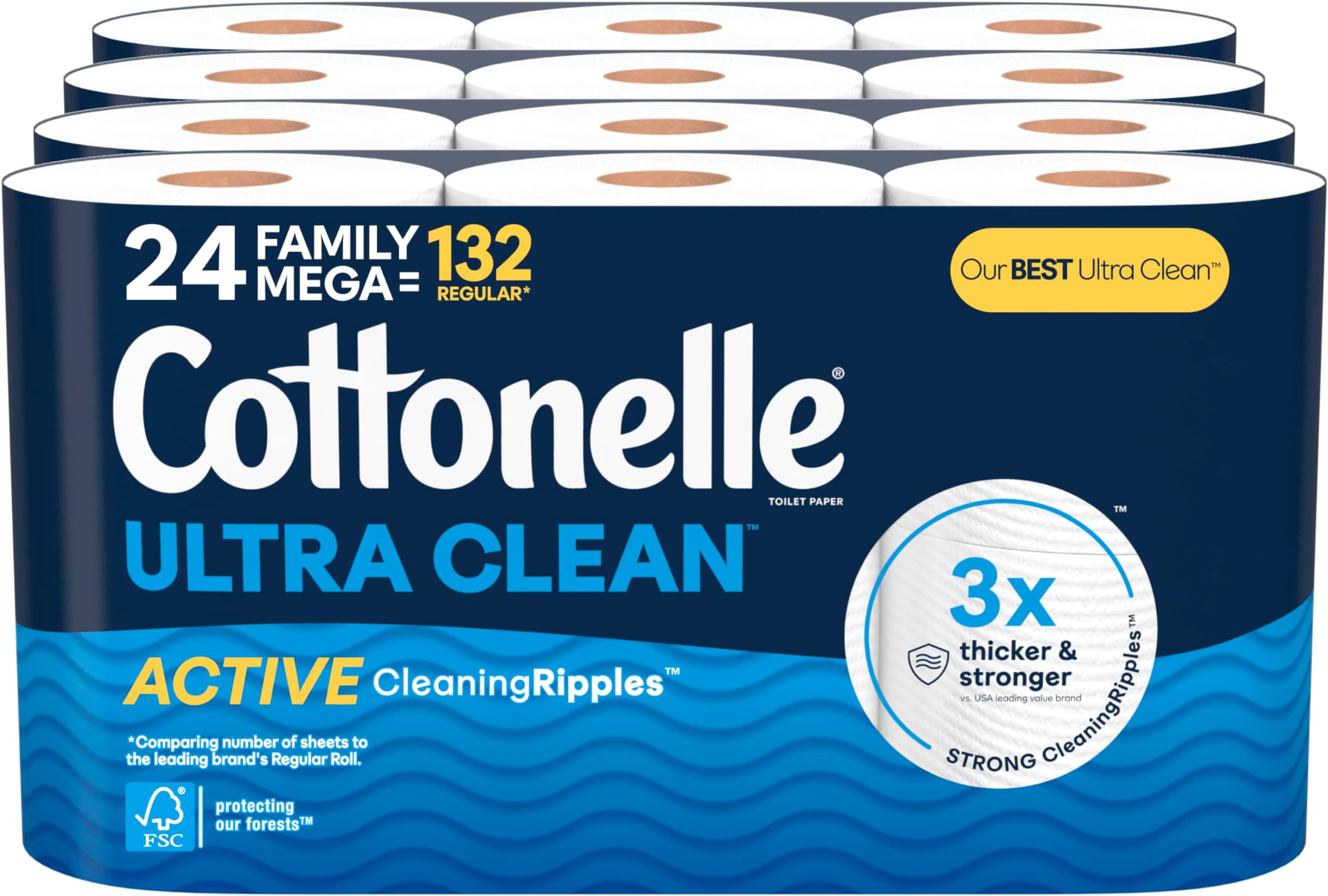 Cottonelle Ultra Clean Toilet Paper, 24 Family Mega Rolls, Strong Bath ...