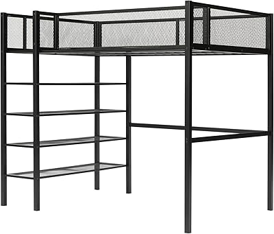 Amazon.com: SZUBEE Full Size Metal High Loft Bed with Under-Bed Long ...