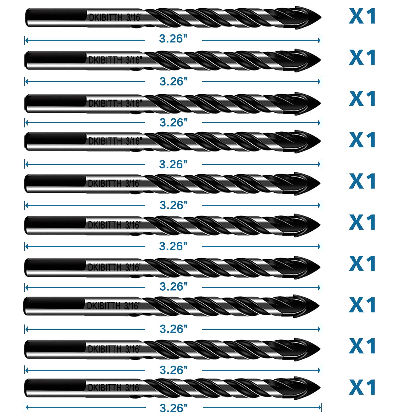 Snapklik.com : 10-Piece 3/16" Masonry Drill Bits For Tile Glass Ceramic ...