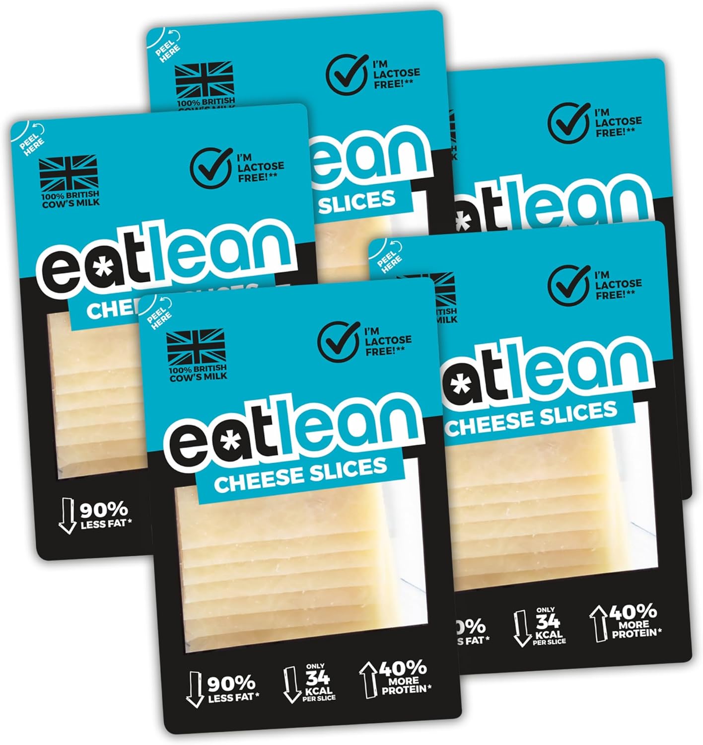 5 x 160g Eatlean Cheese Slices | Eatlean Low Fat, High Protein Cheese ...