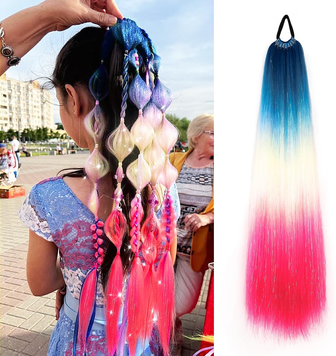 Rainbow Ponytail Extensions With Hair Tie 1 Packs 100g Coloured Hair ...