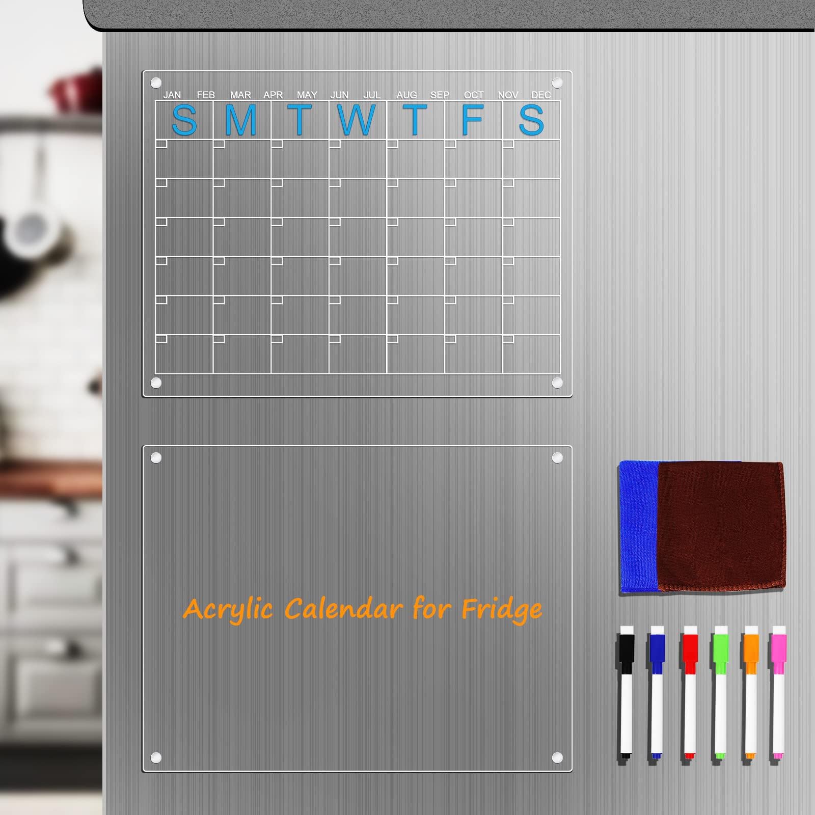 Amazon.com: 2 Sets -Magnetic Acrylic Calendar for Fridge Dry Erase ...