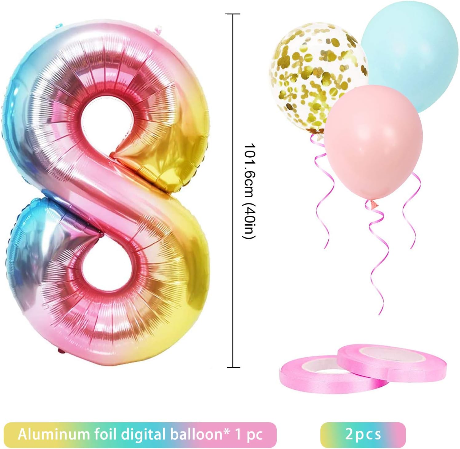 8th Birthday Decorations for Girls Boys, Number 8 Balloon, Happy ...