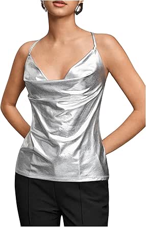 MakeMeChic Women's Plus Size Metallic Cami Top Sleeveless Crisscross ...