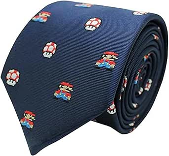 BRACO Mario Bros Pixels Mushroom Toad Tie - Navy Blue Narrow Elegant ...