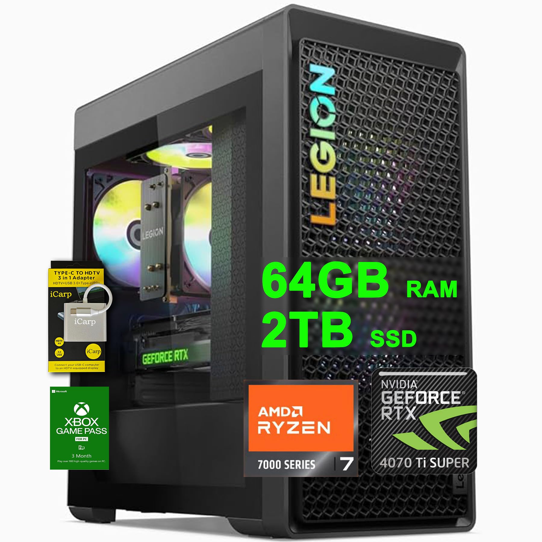 Amazon.com: Lenovo Legion Tower 5 Gaming Desktop AMD 8-core Ryzen 7 ...