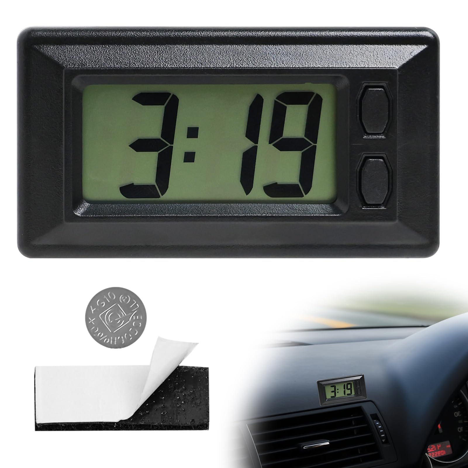LCD Digital Car Desk Clock, Small Digital Car Clock with Adhesive Pad ...