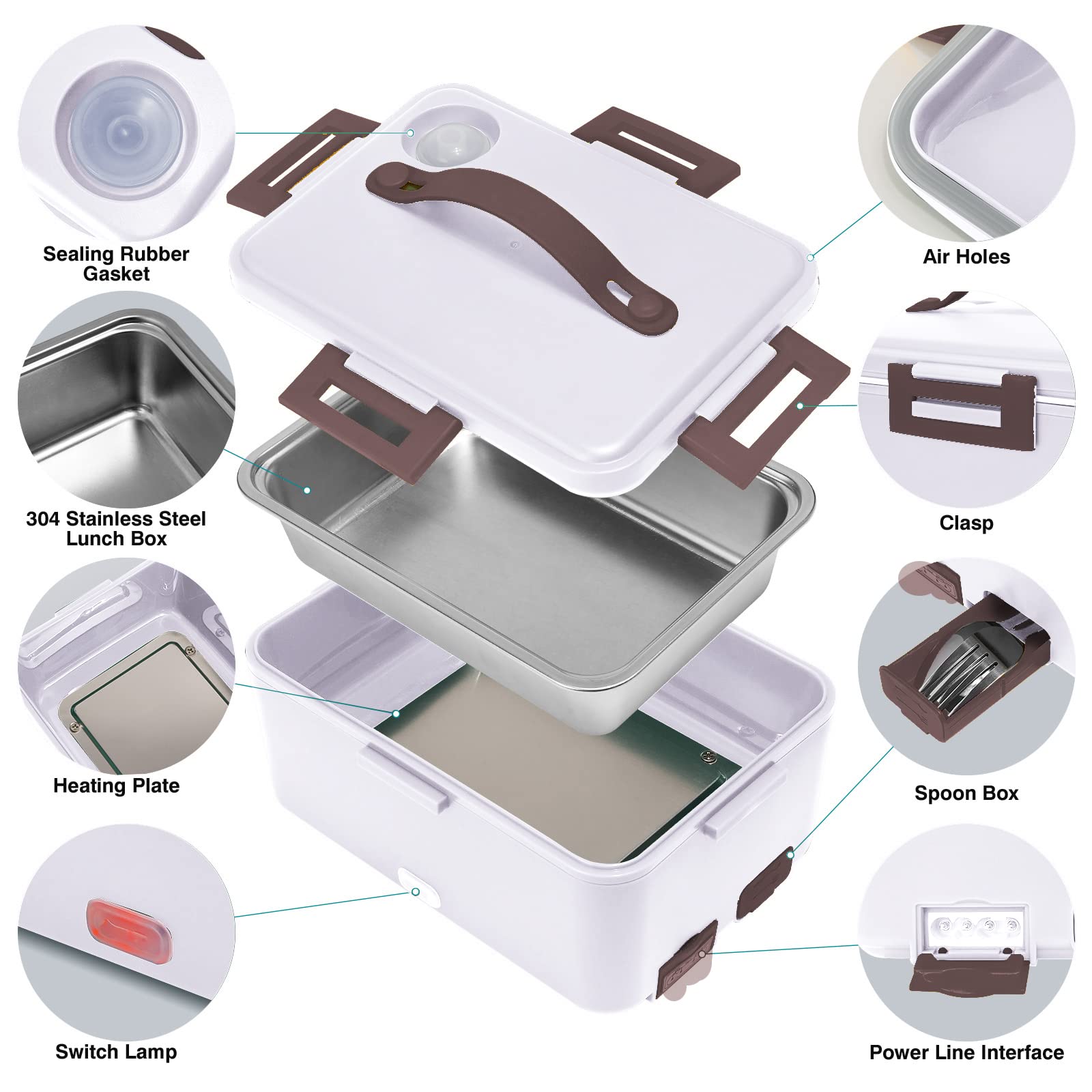 Snapklik.com : Electric Lunch Box 80W Food Heater 18L Portable Leak ...