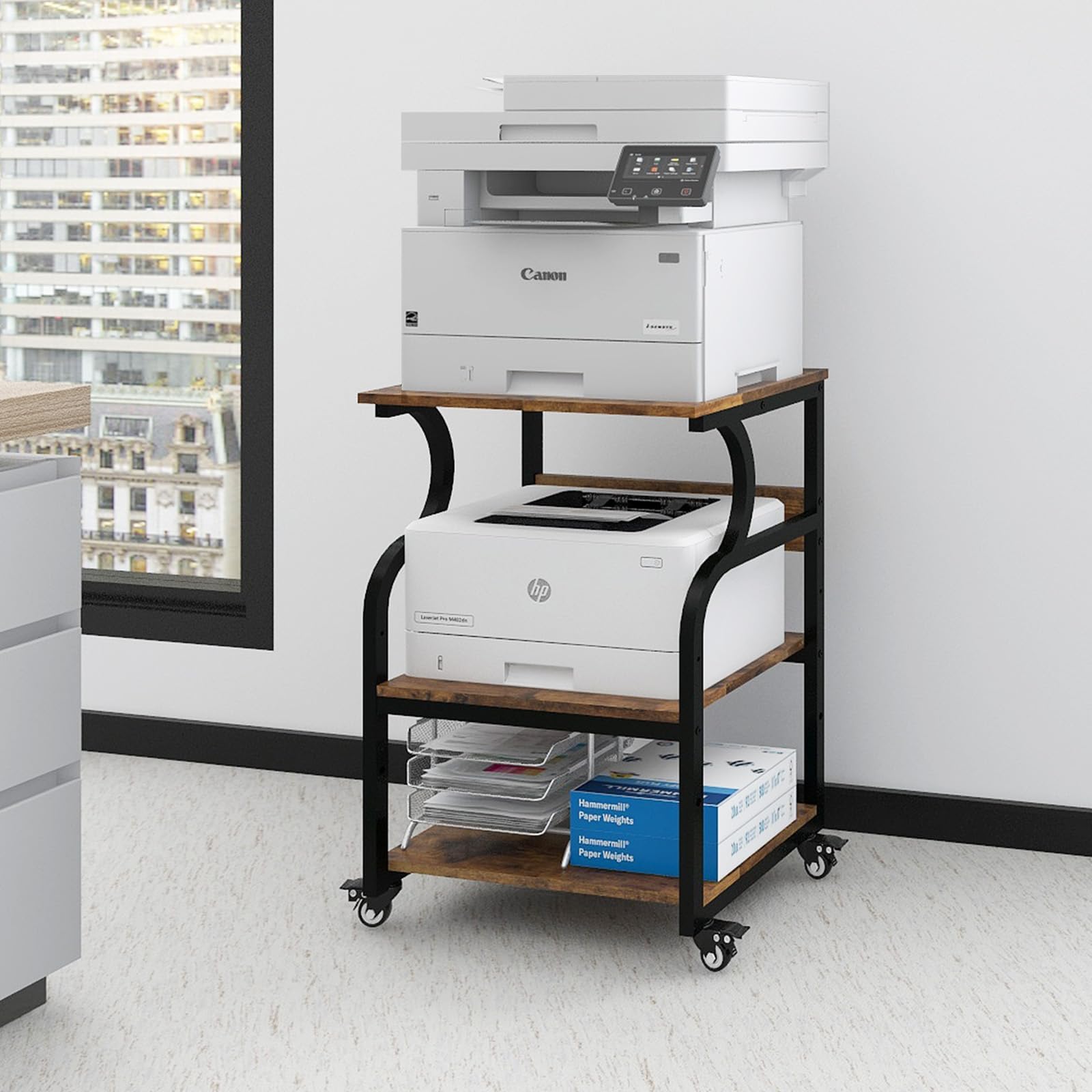 PUNCIA 3 Tier Large Printer Stand with Adjustable Storage Shelf Printer ...