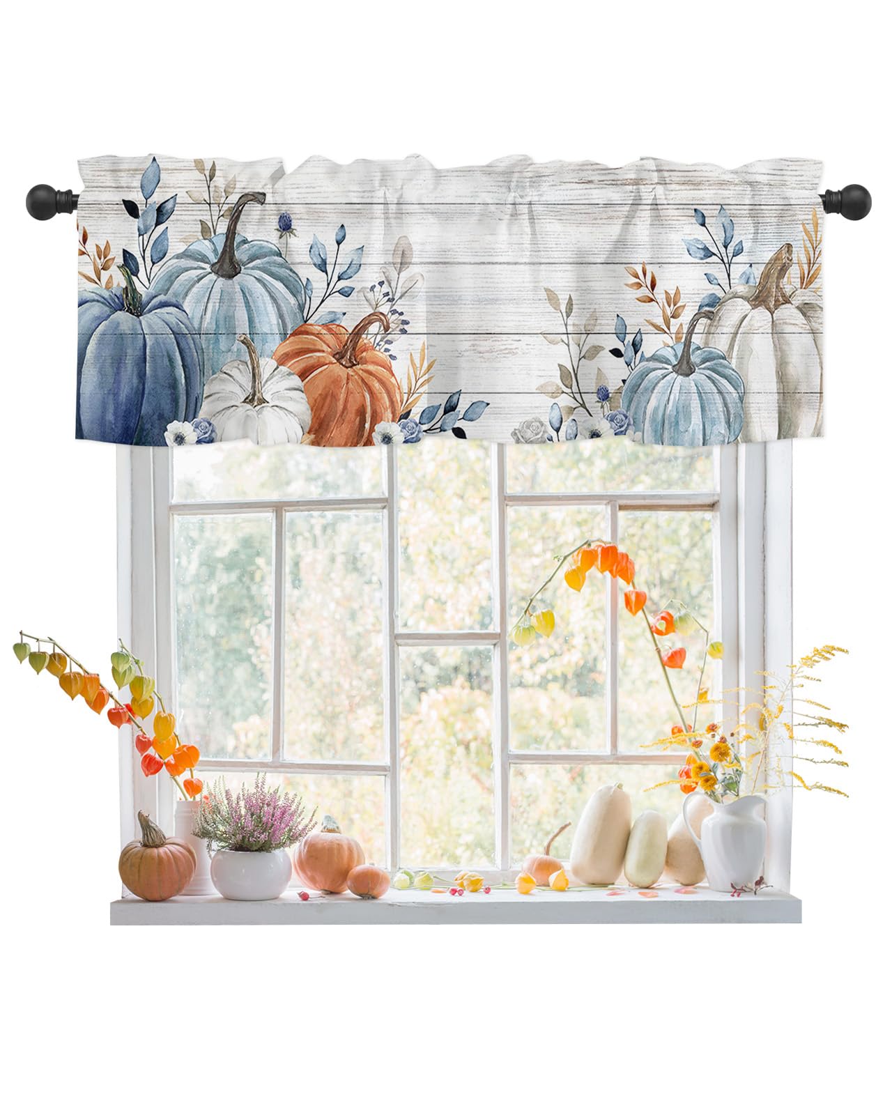 Amazon.com: Blue Orange Grey Pumpkin Fall Curtain Valances for Windows ...