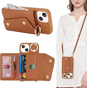 Amazon.com: Lipvina for iPhone 13 Mini Case with Card Holder and Strap - Zipper Pocket,Crossbody ...