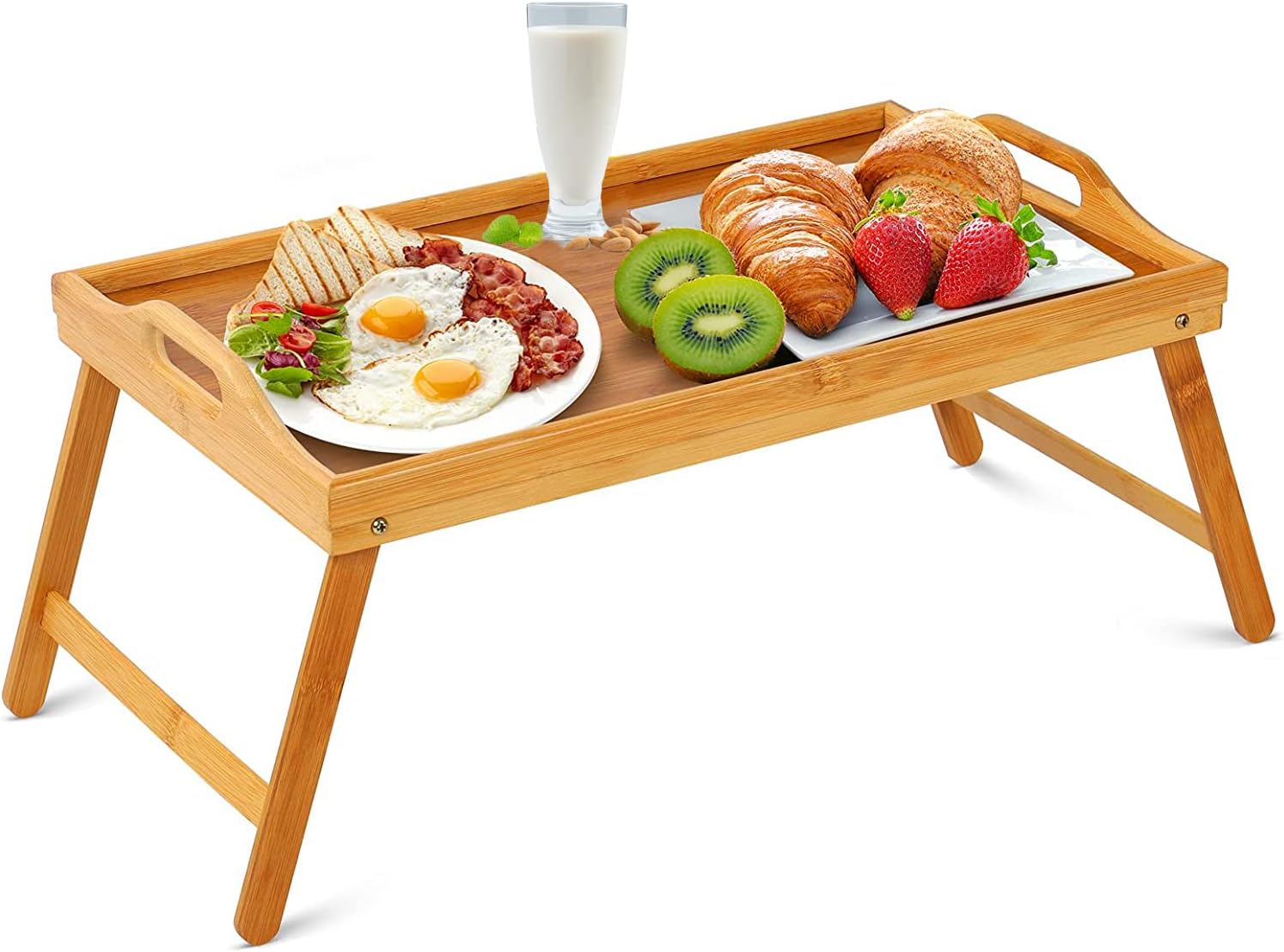 Mantraraj Wooden Bamboo Food Serving TV Tray With Handles Portble And ...