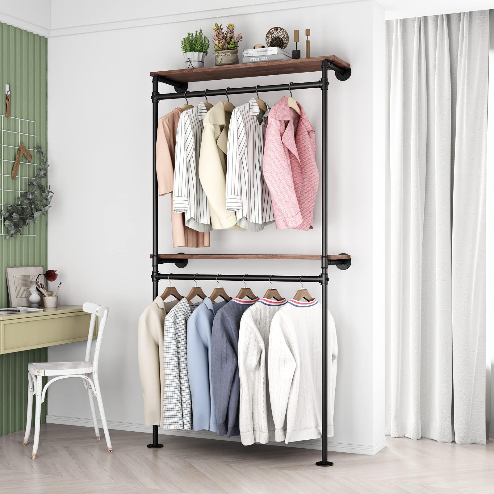 Amazon.com: DR.IRON Industrial Pipe Clothing Racks with 2 Tier Shelves ...