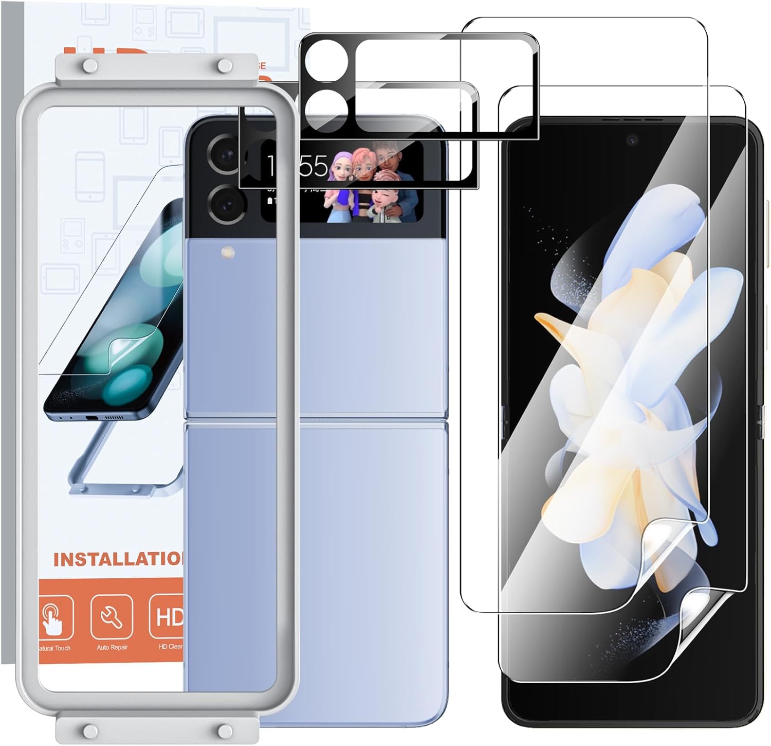 Amazon.com: Vizvera【2 Pack Galaxy Z Flip 4 Screen Protector Film+2 Pack ...