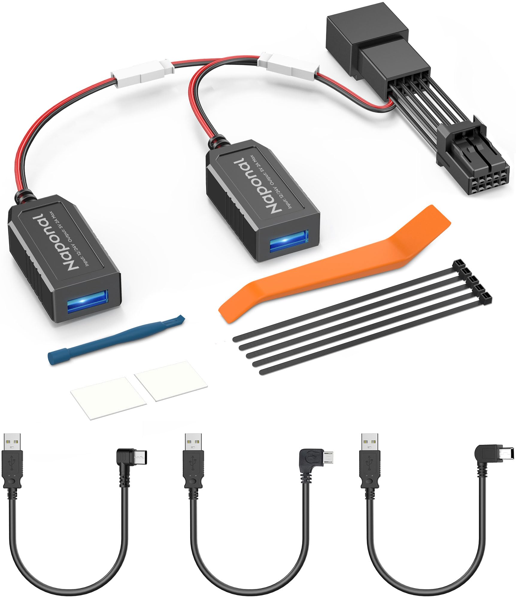 Amazon.com: Naponal GPS Dash Cam Power Adapter, (10Pin Type A Connector ...