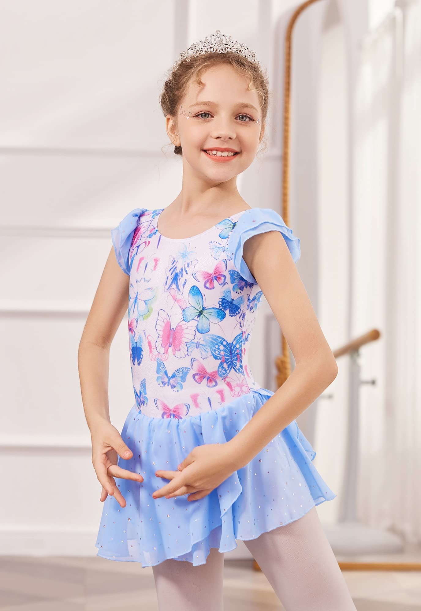 Snapklik.com : Girls Ruffle Sleeve Ballet Dance Dress Crisscross Back ...