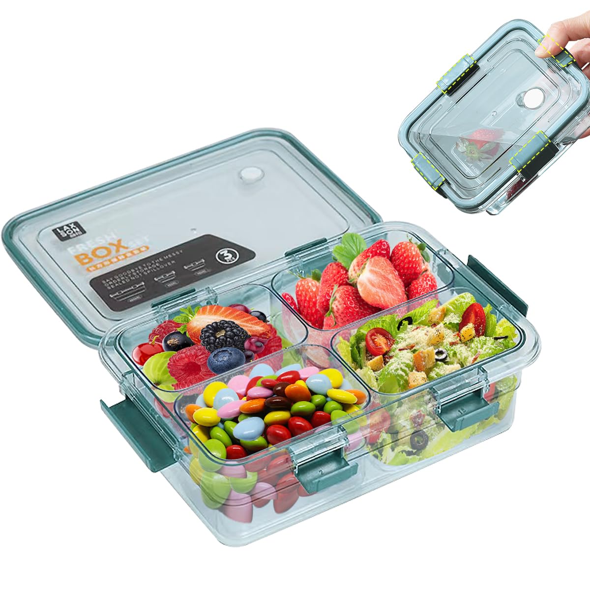 Amazon.com: [Green]Air Tight Fresh Container,Divided Container Box with ...