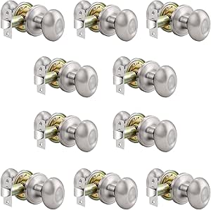 Probrico Passage Closet Brushed Nickel Door Knobs, Oval Interior No-Locking Door Knobs, Indoor ...