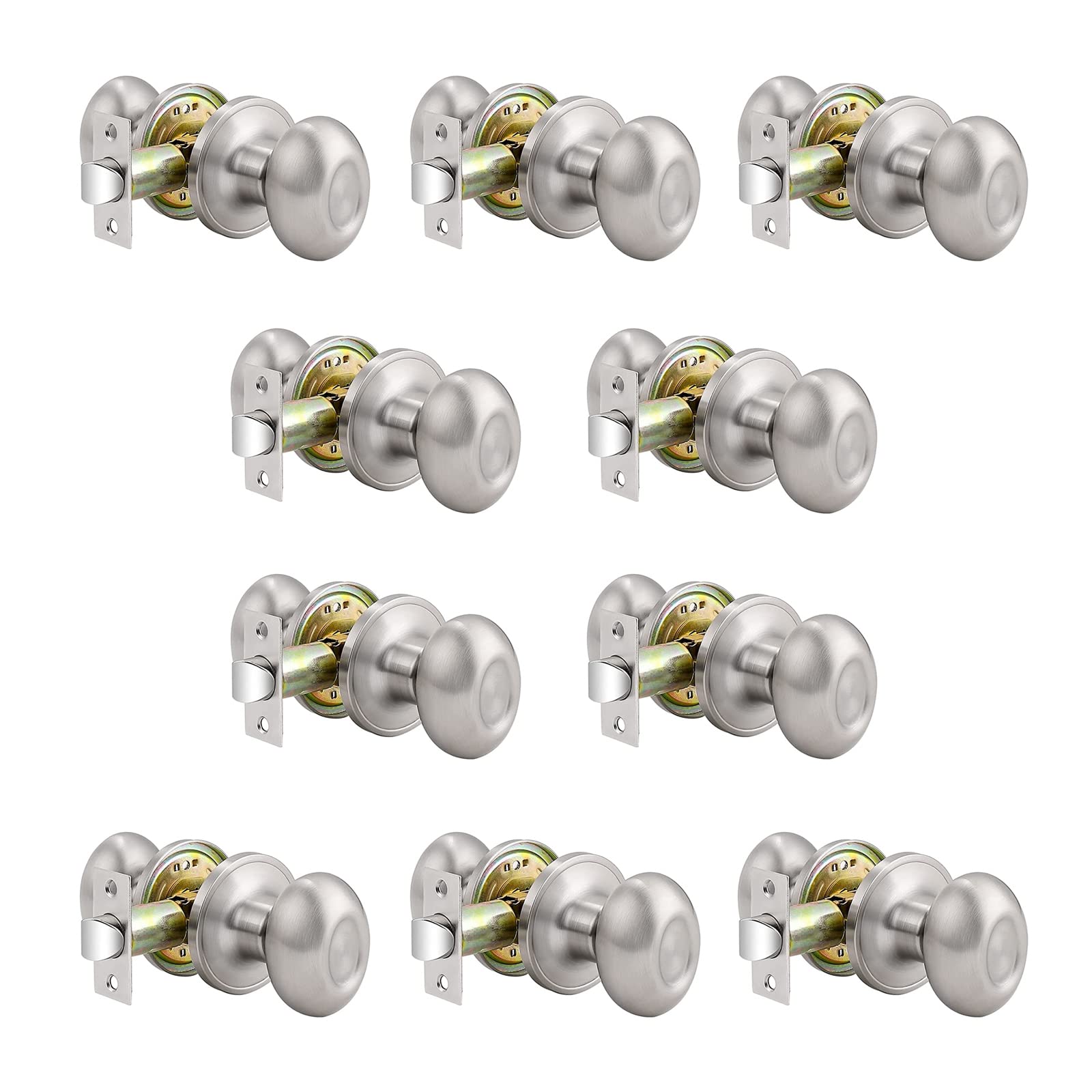Probrico Passage Closet Brushed Nickel Door Knobs, Oval Interior No-Locking Door Knobs, Indoor ...
