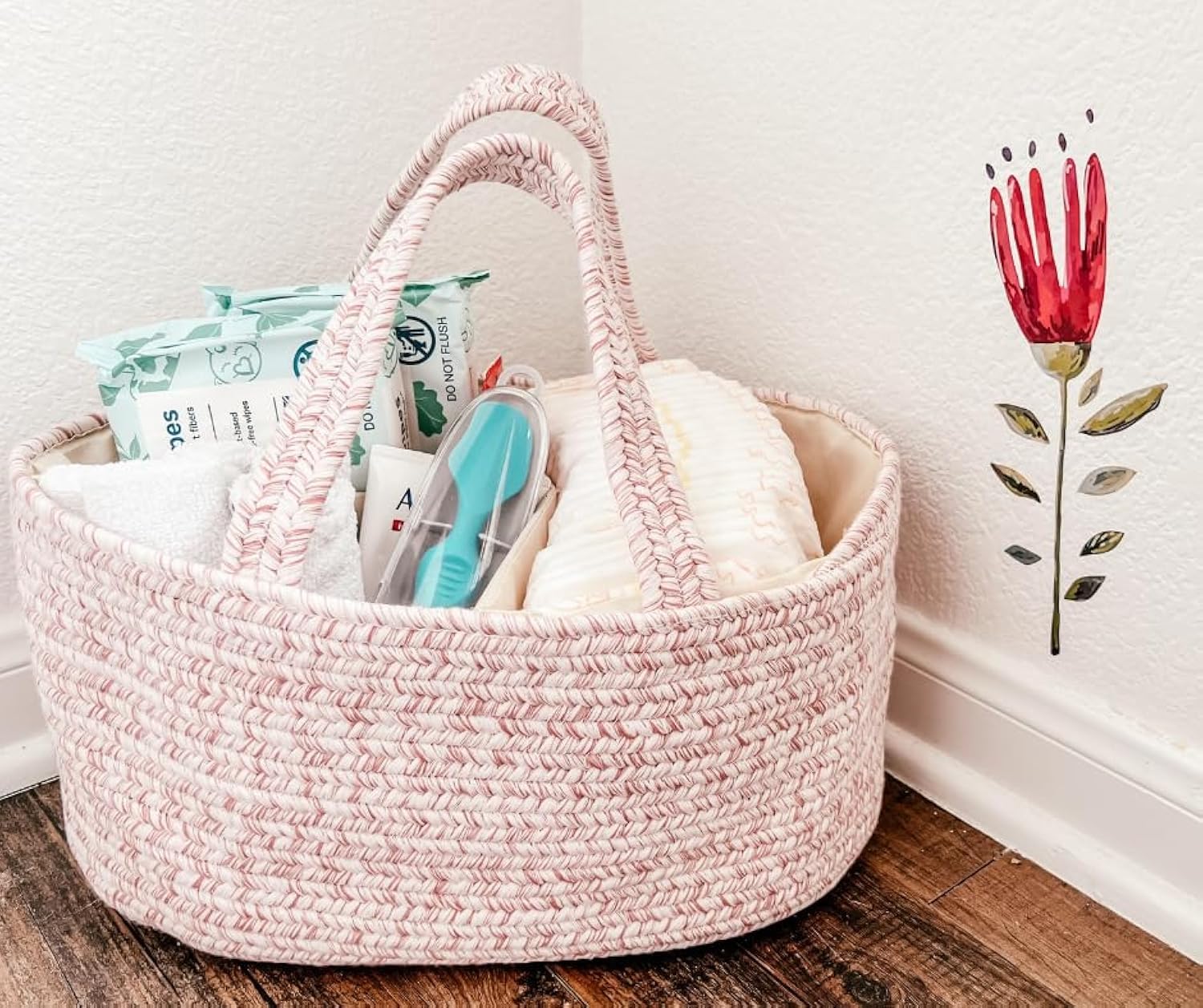 Amazon.com: Pink Cotton Rope Basket For Nursery and Baby Item Storage ...