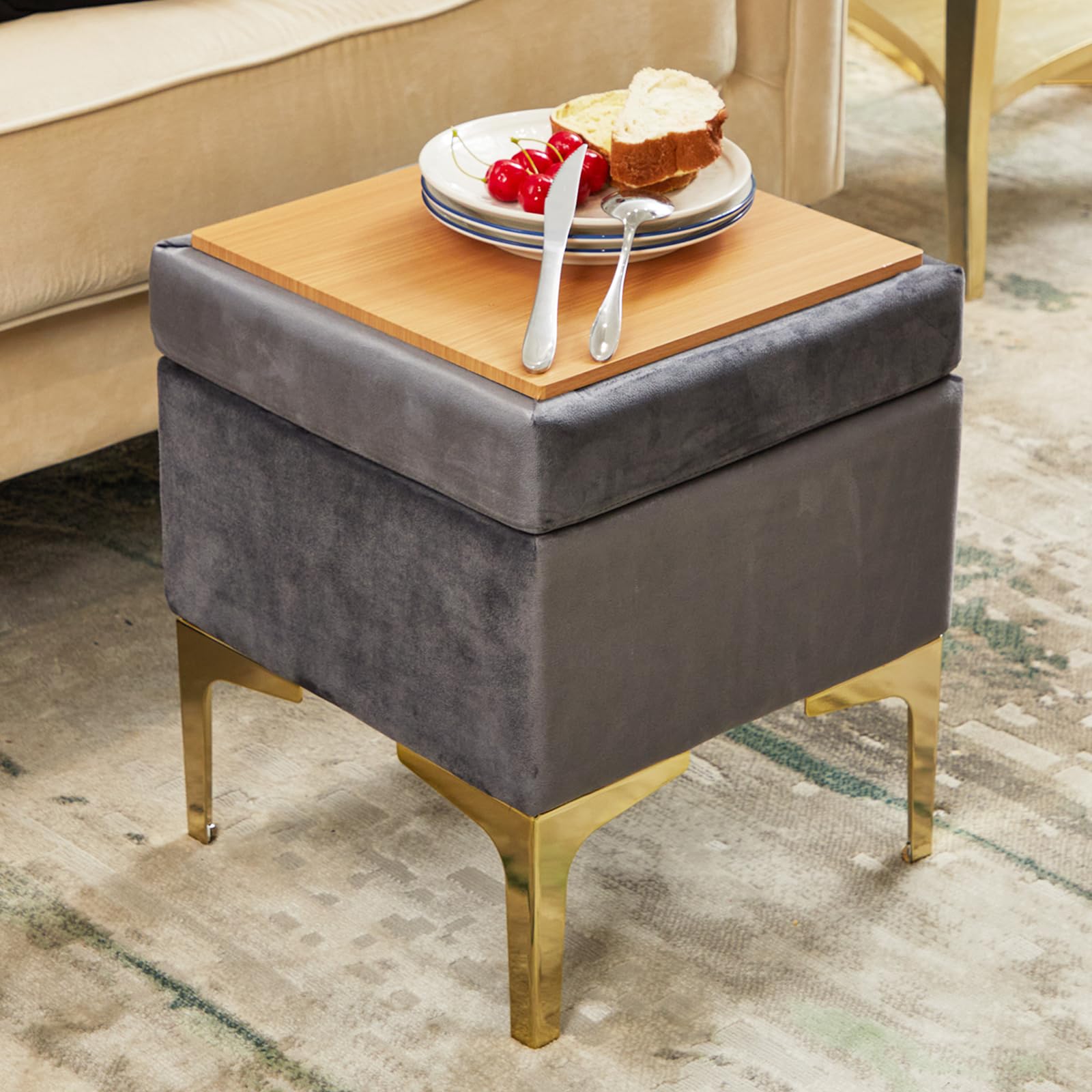 HOUCHICS Square Storage Ottoman,Soft Footstool with Metal Legs,Gray ...