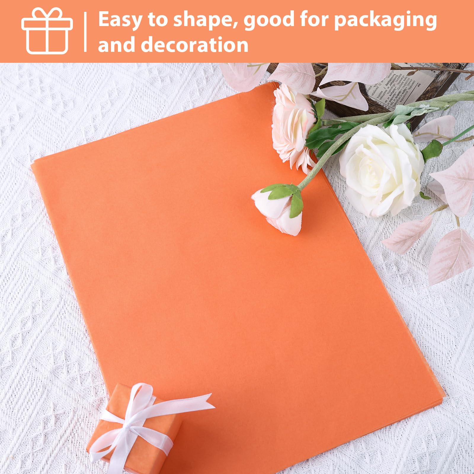 Snapklik.com : 120 Sheets Orange Tissue Paper Bulk, 14x20 Inch Gift ...