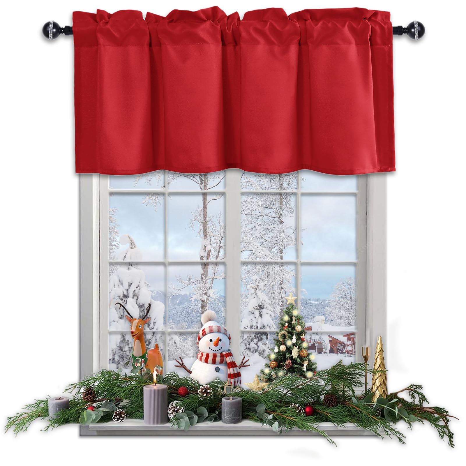Amazon.com: JIUZHEN Christmas Valance Curtains for Kitchen Window ...