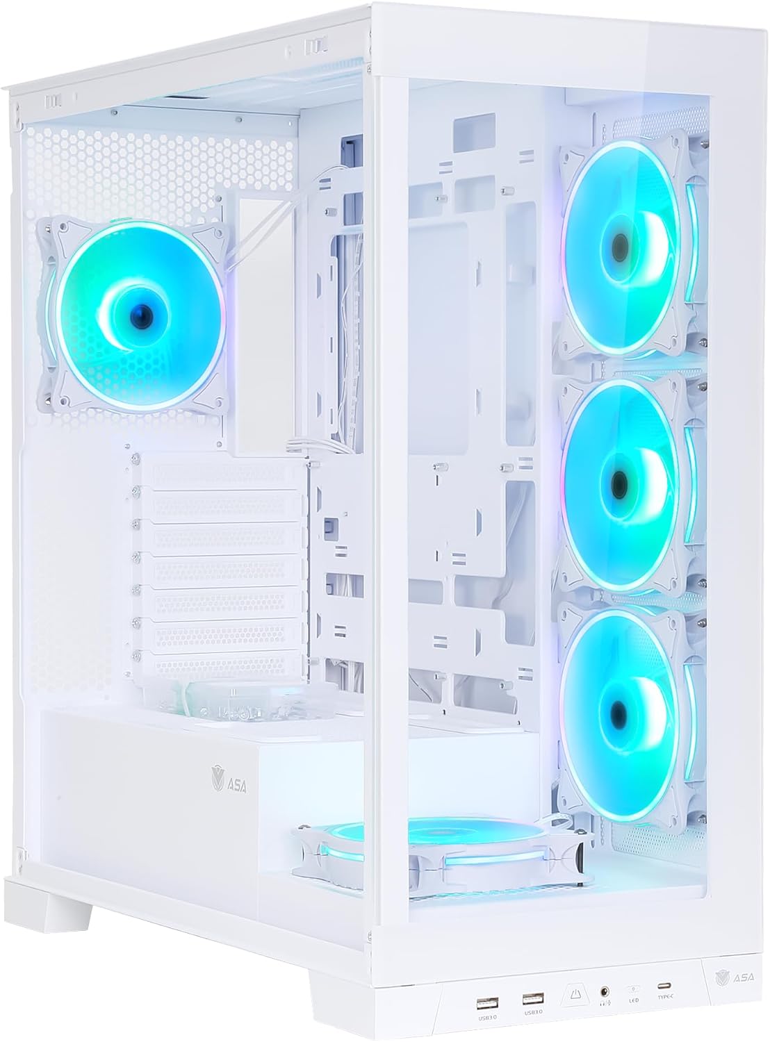 ASA ULTRA Gaming PC Case, Front & Left Tempered Glass with 5 ARGB LED ...