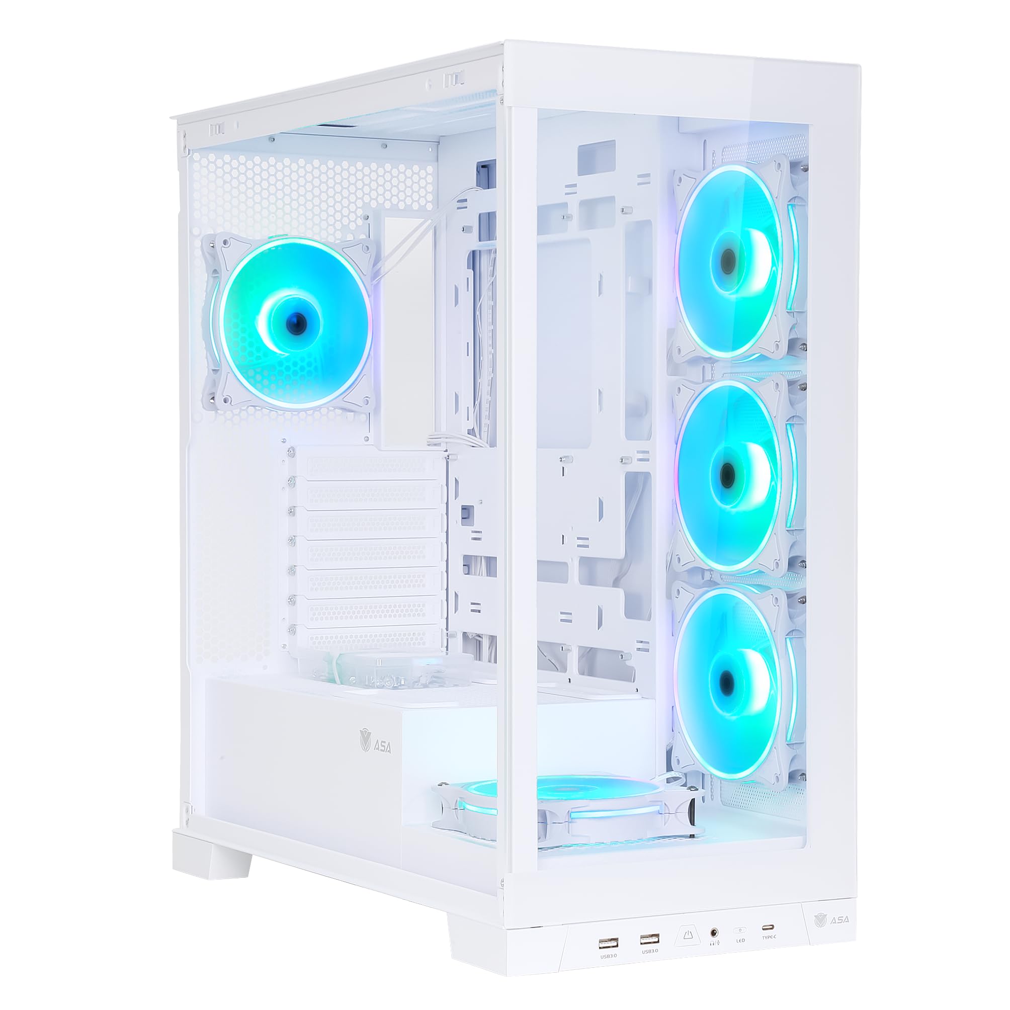 ASA ULTRA Gaming PC Case, Front & Left Tempered Glass with 5 ARGB LED ...