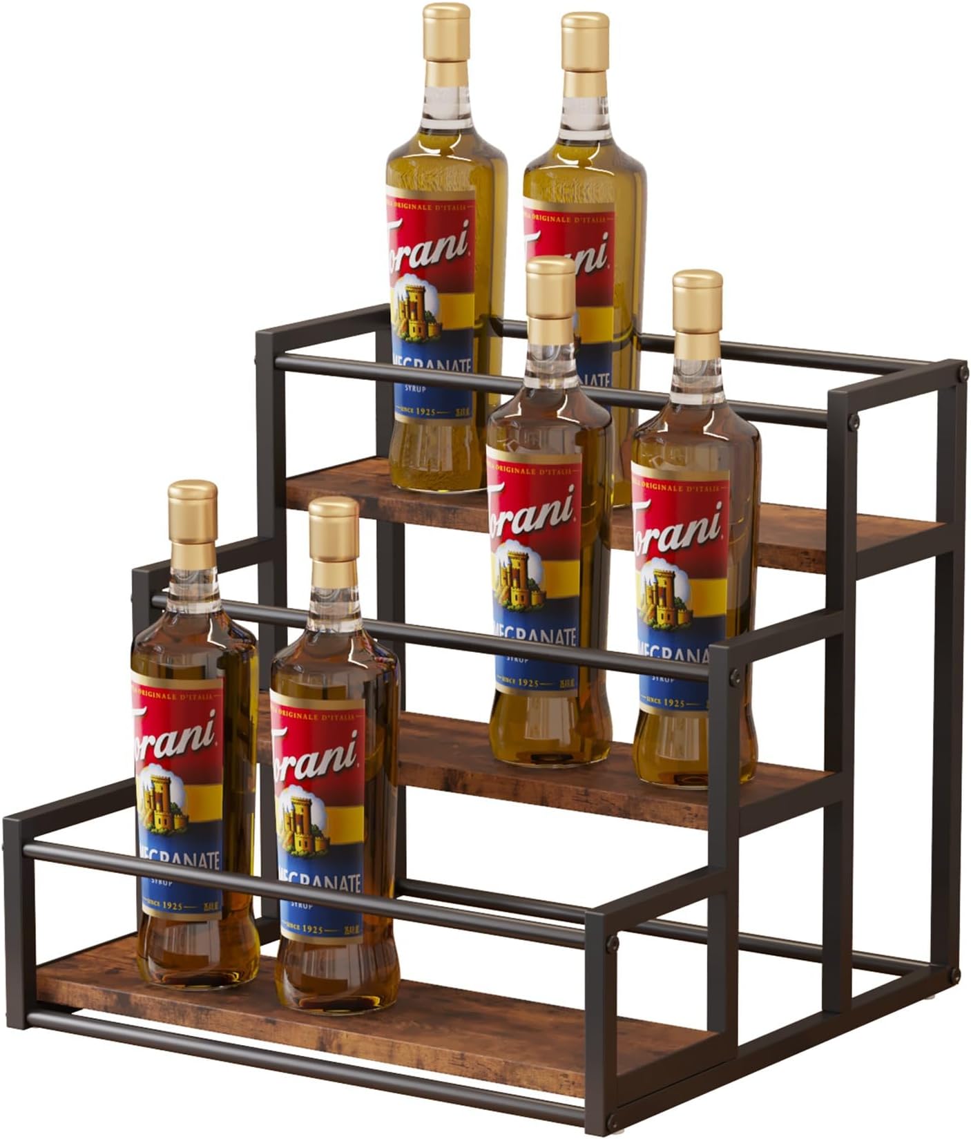Amazon.com: Mustry 3-Tier Coffee Syrup Organizer, Wood and Metal, 12 ...