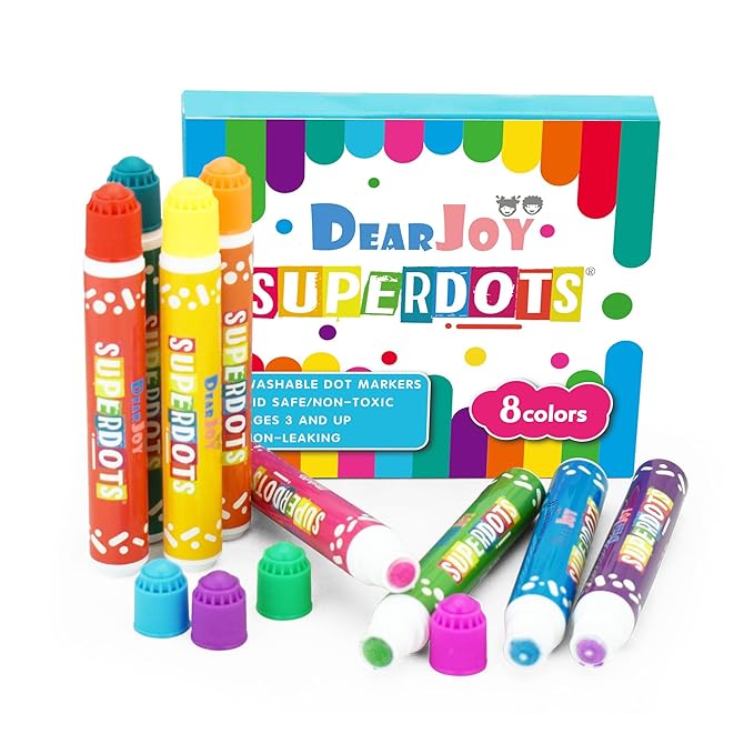 DearJoy Super Dot Markers Toddlers Kids 8 Colors Jumbo 20ml Water Based ...