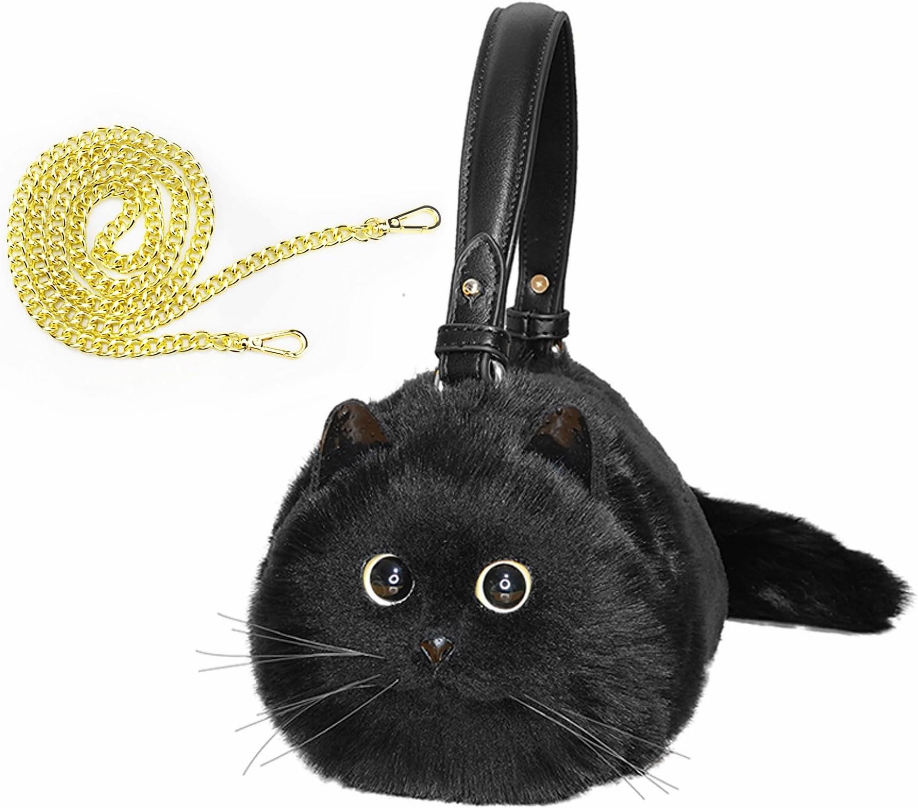 HUIJUFU Realistic Puffy Plush Cat Shaped Crossbody Handbag for Women ...
