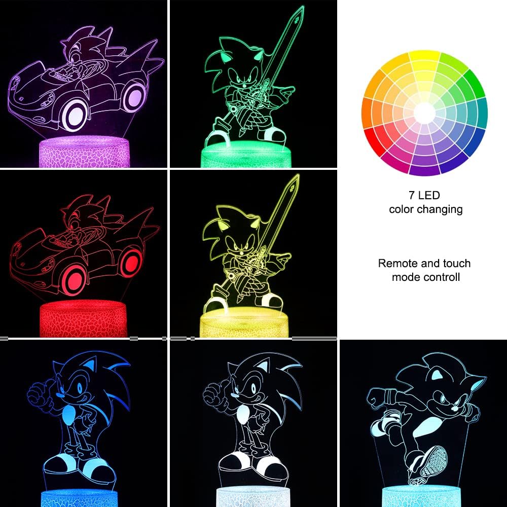 Buy 3D Sonic The Hedgehog Night Light 4 Patterns and 16 Color Change ...