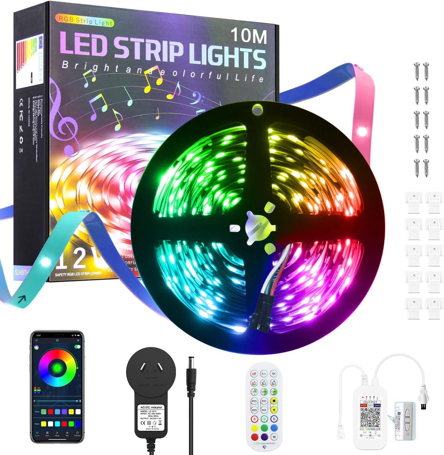 ALITOVE 32.8ft LED Strip Light Kit RGB IC Bluetooth LED Light Strip ...