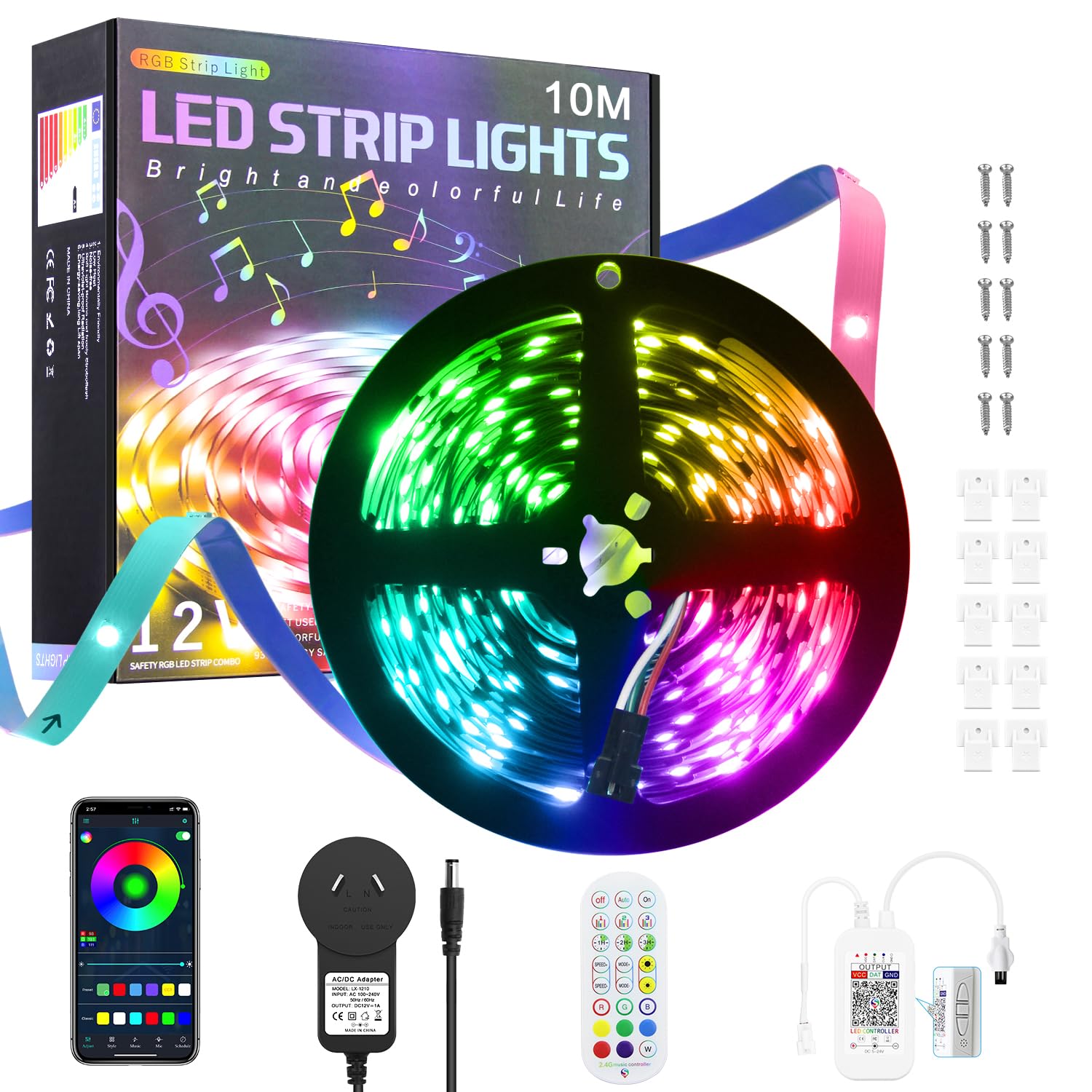 ALITOVE 32.8ft LED Strip Light Kit RGB IC Bluetooth LED Light Strip ...