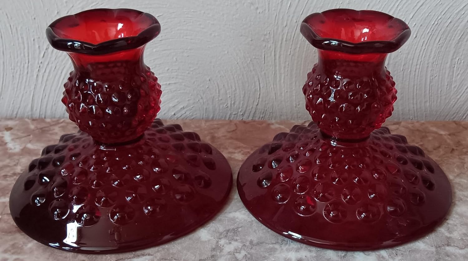 Amazon.com: Fenton Ruby Red Glass Hobnail Pattern Candlestick ...