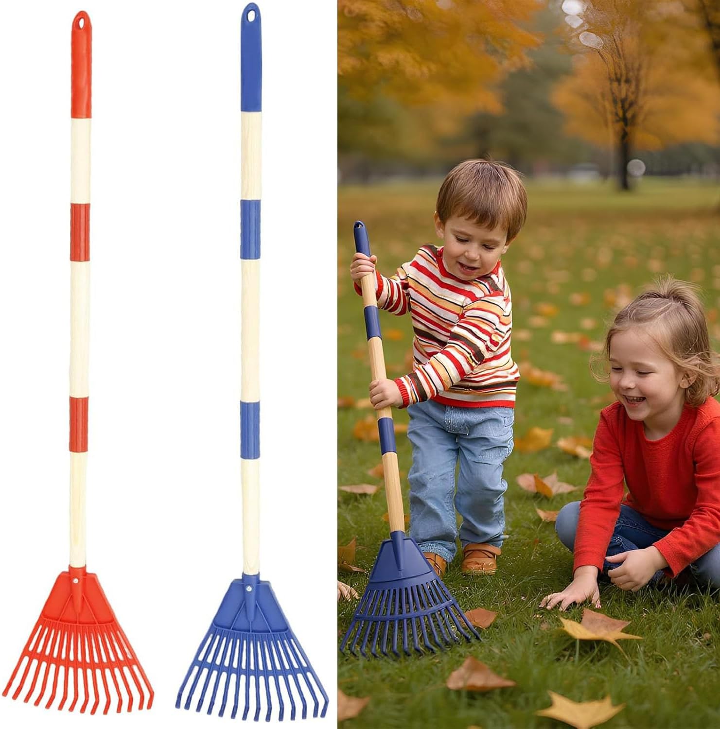 KTCINA 2Pcs Kids Rakes For Leaves, 33.8" Adjustable Lawn Rake Garden ...