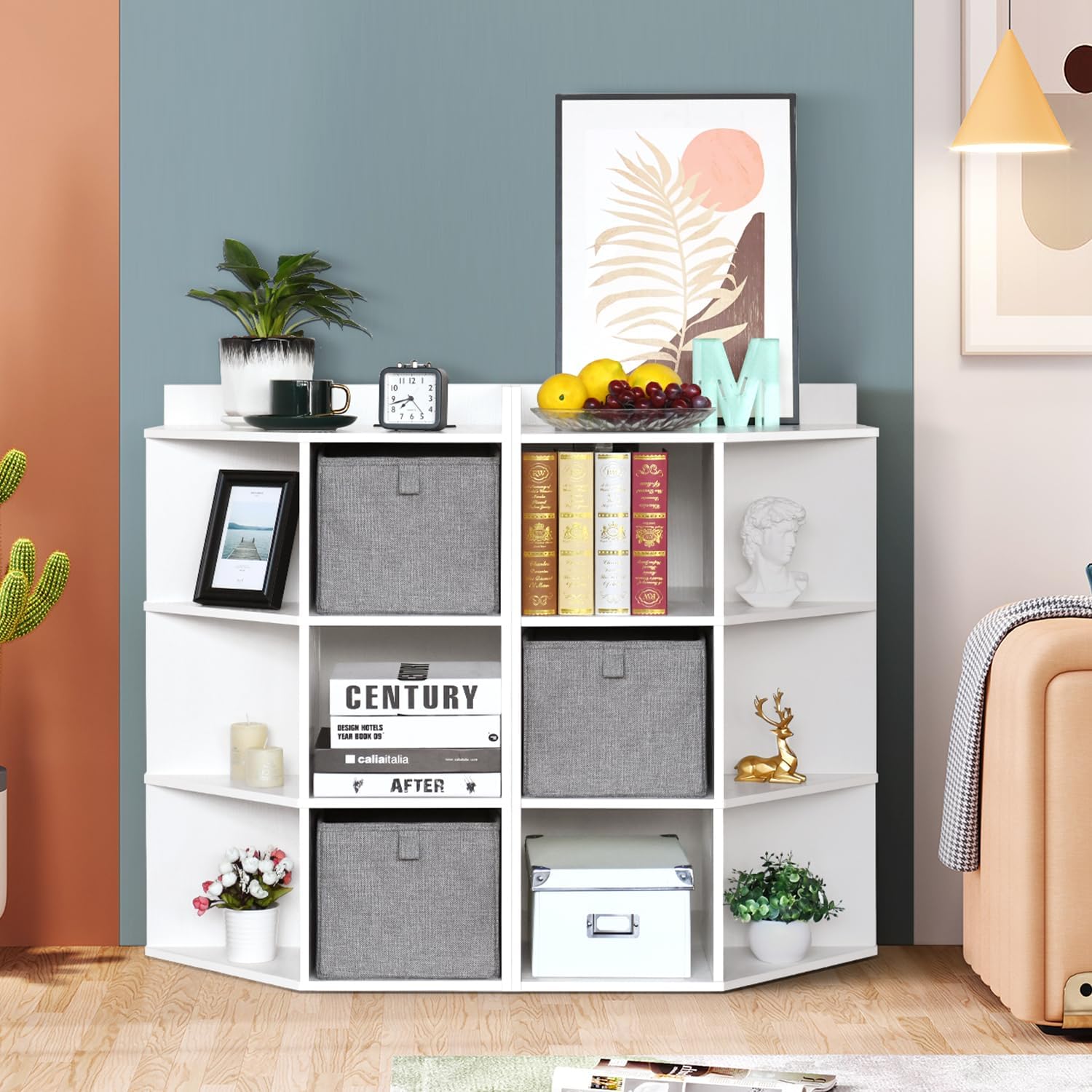 Amazon.com: Corner Cabinet with 6 Fabric Drawers, White Corner Cube ...