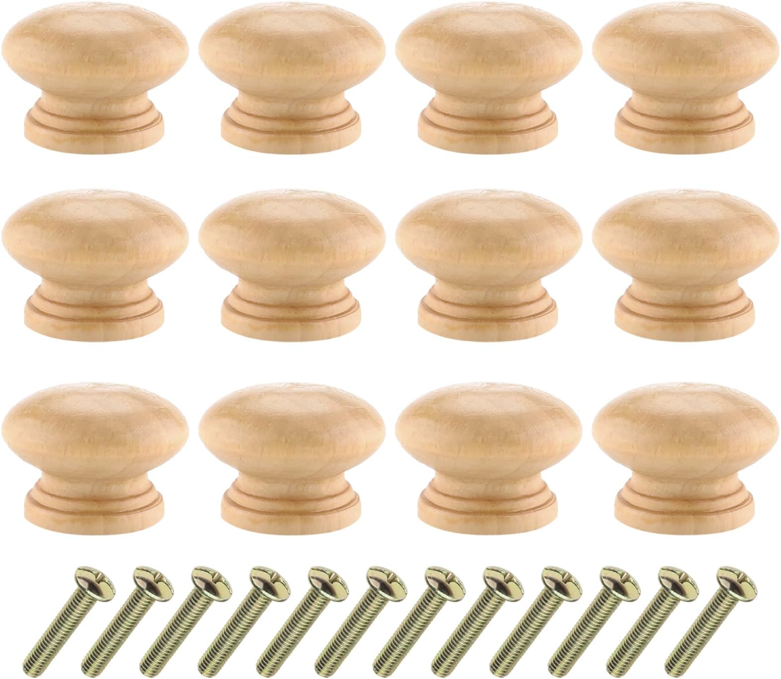 KMZ 12pcs Wooden Drawer Knobs Round Natural Wooden Wardrobe Knobs Cupboard Door Knob with Screws ...