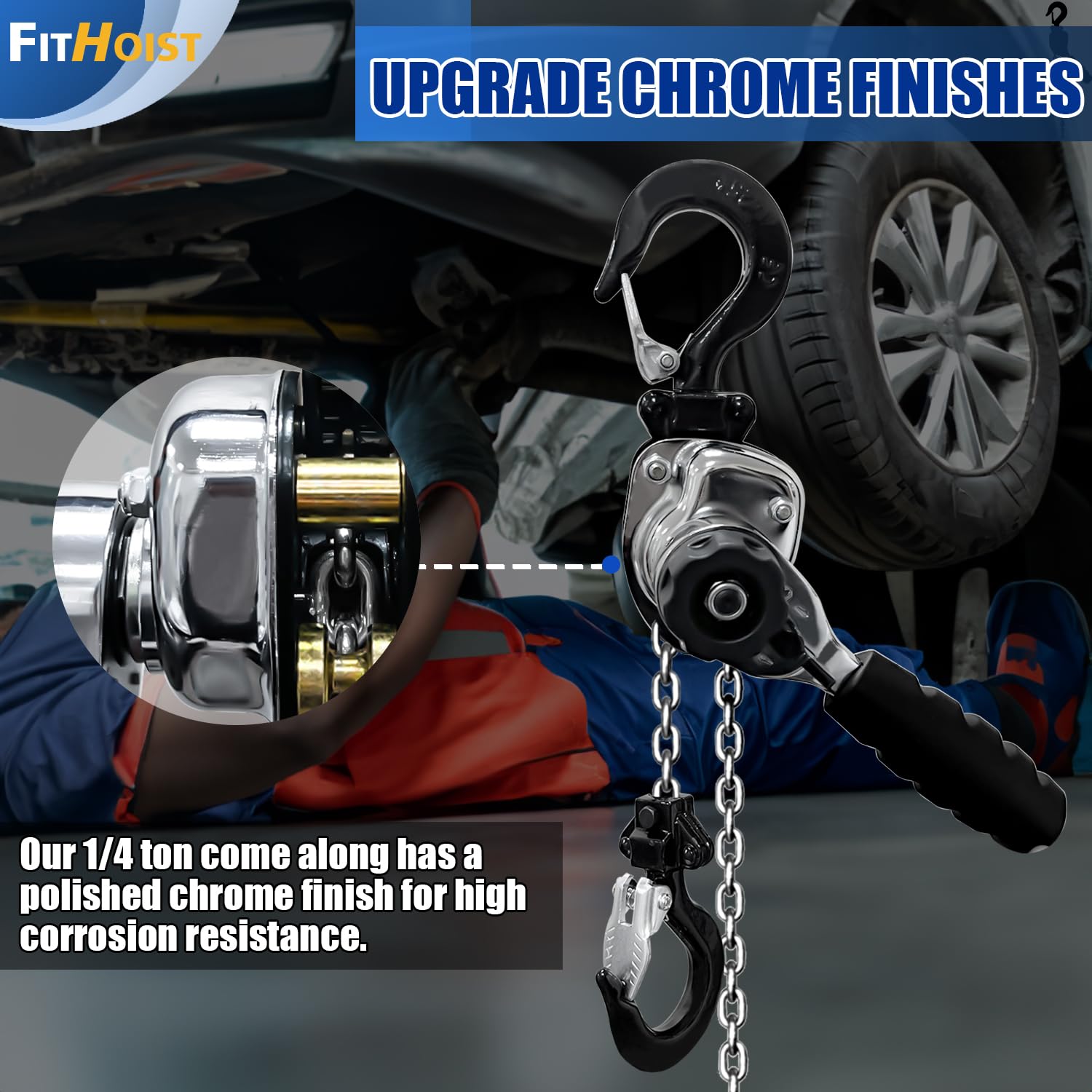 Snapklik.com : FITHOIST Chrome Plated Mini Chain Hoist 1/4 Ton 550Lbs ...