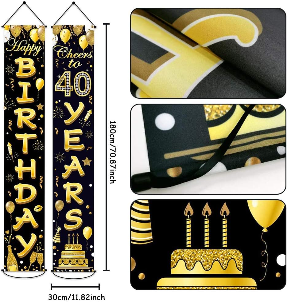 40th Birthday Party Banner Decorations Cheers to 40 Years Banner Black ...