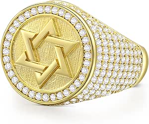 Amazon.com: Star of David Rings for Men Iced Out Gold Moissanite Rings ...