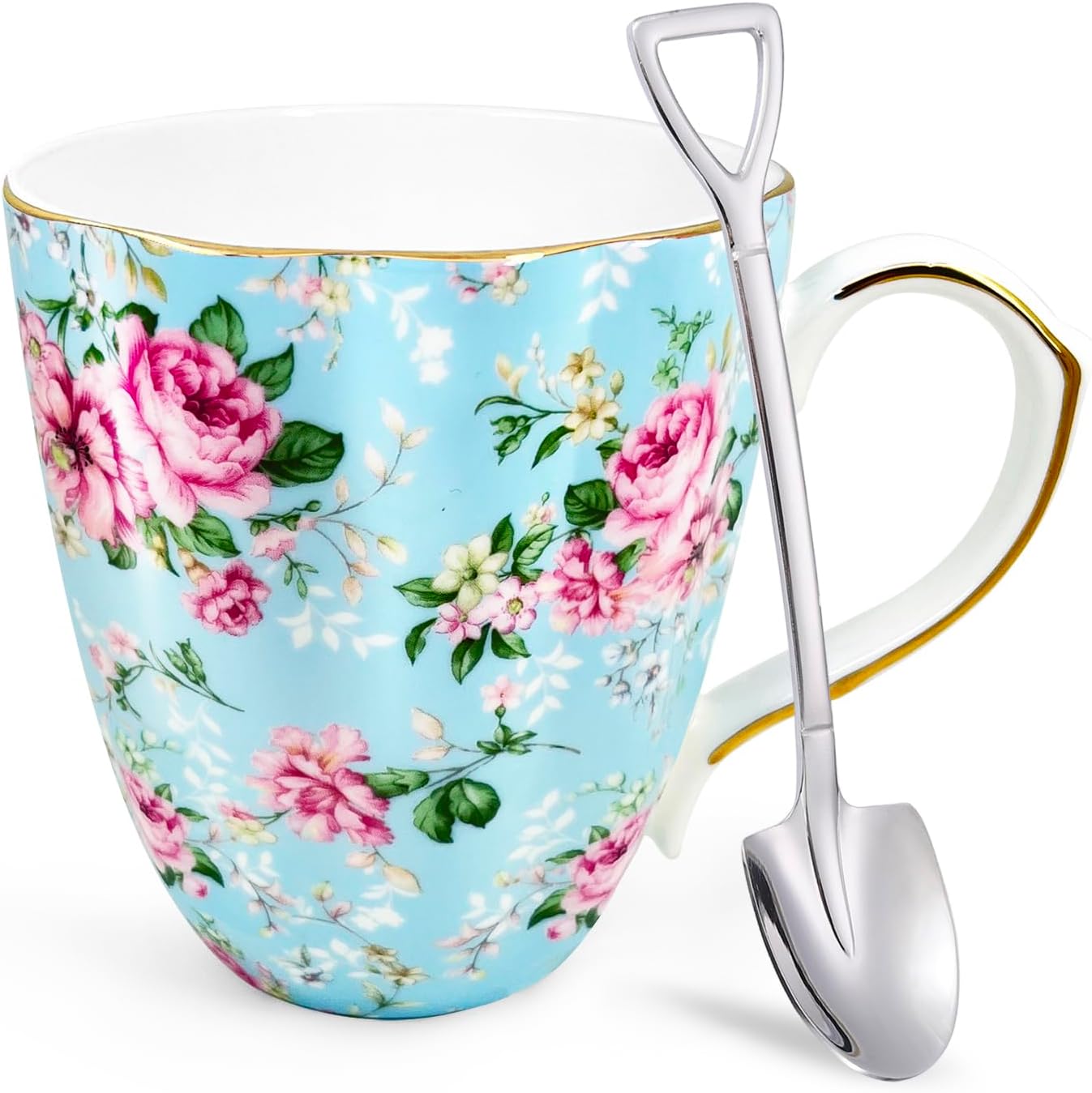 Amazon.com | TEVLAUXO Coffee Mugs,Bone China,with gold trim,Floral ...