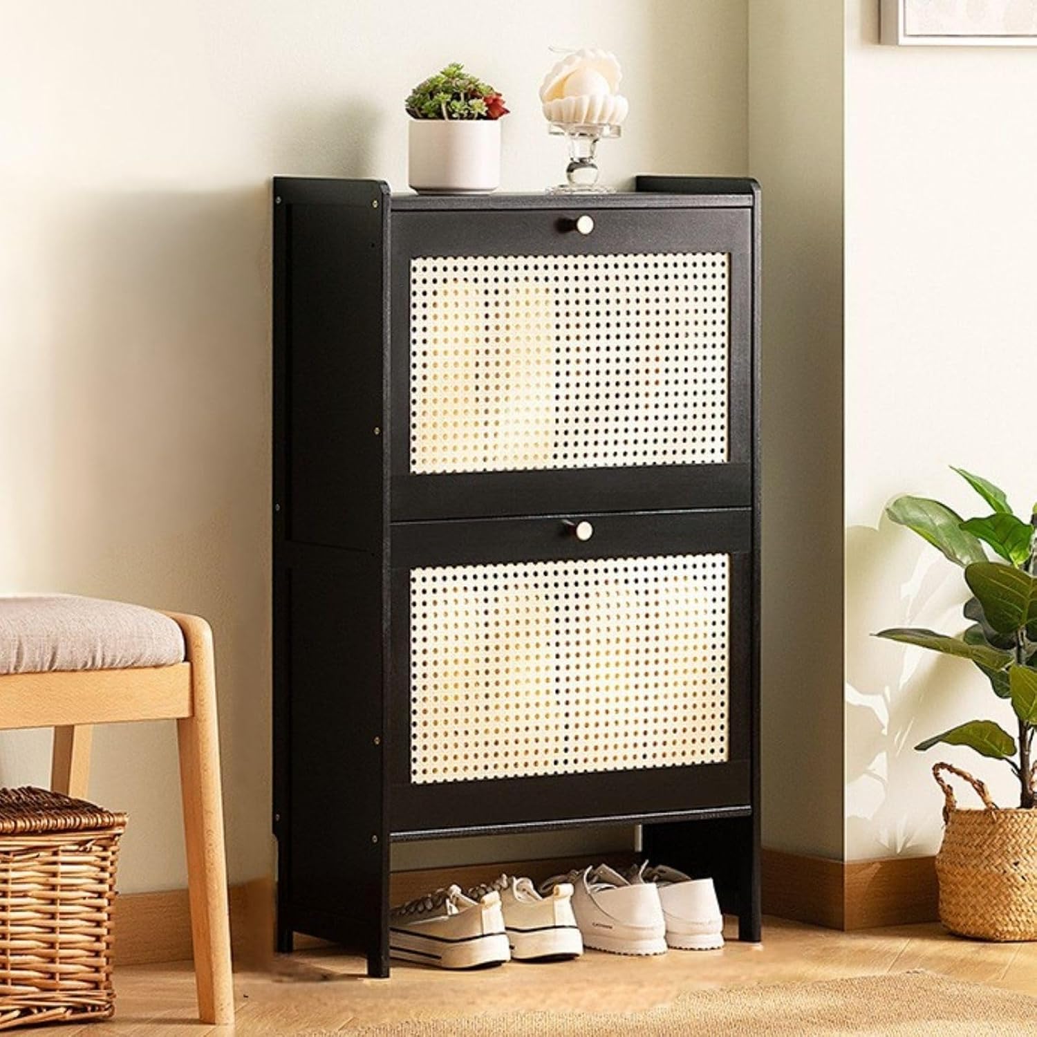 Shoe Cabinet Storage Hallway Wooden Shoe Organiser with 2/3/4/6 Flip ...