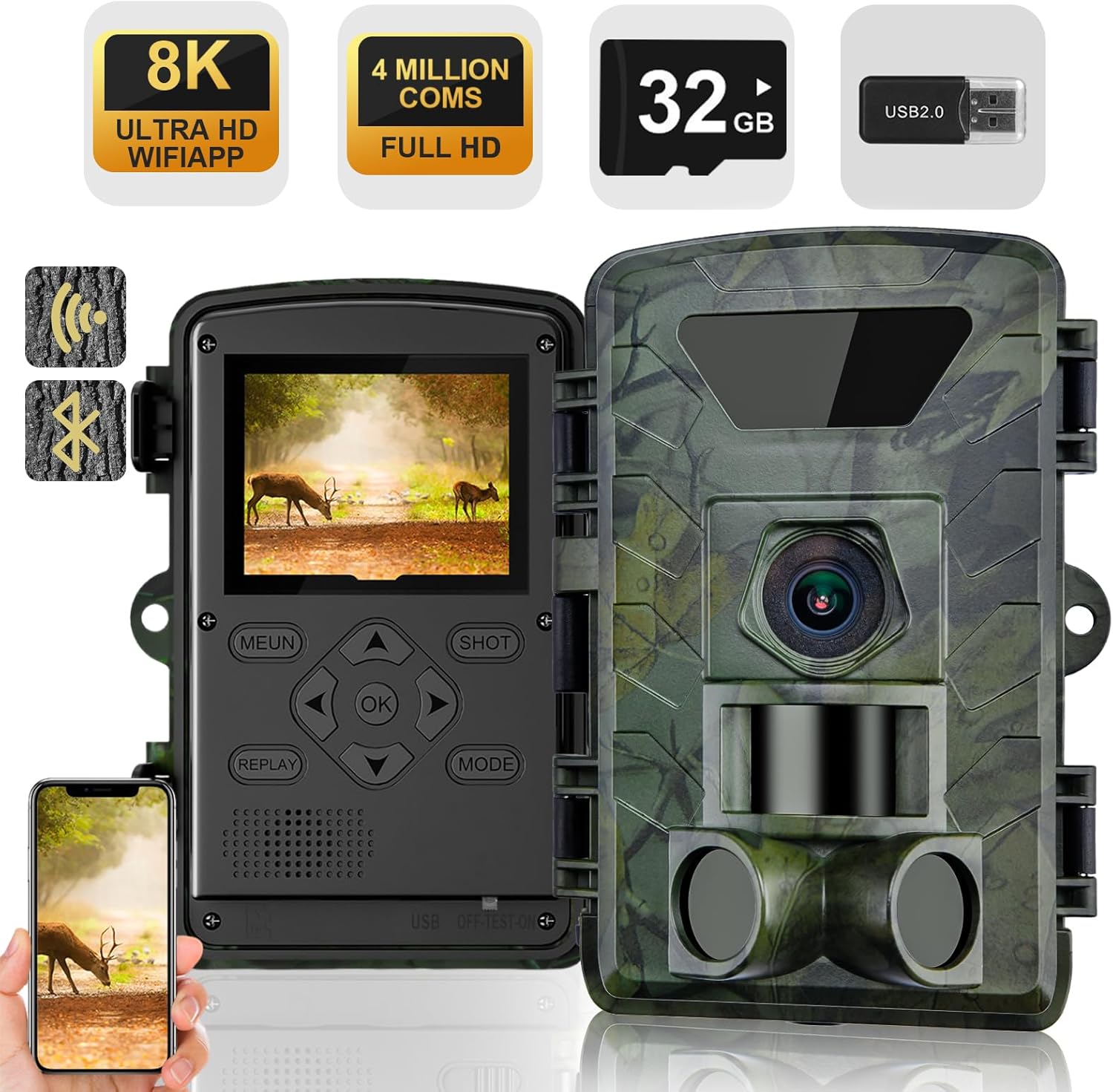 Amazon.com: Trail Camera,8K 60MP WiFi Game Cameras with No Glow Night ...