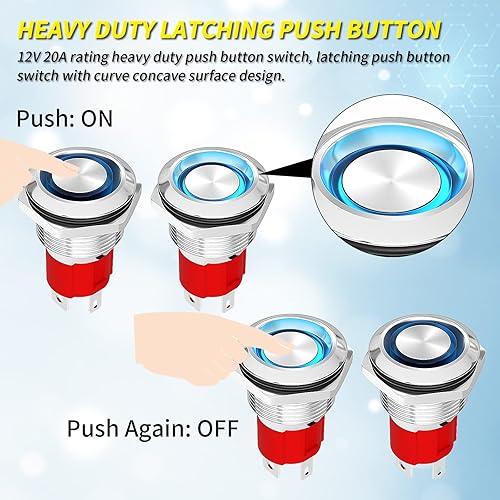 Snapklik.com : Joinfworld Latching Push Button Switch 12V 20A Heavy ...