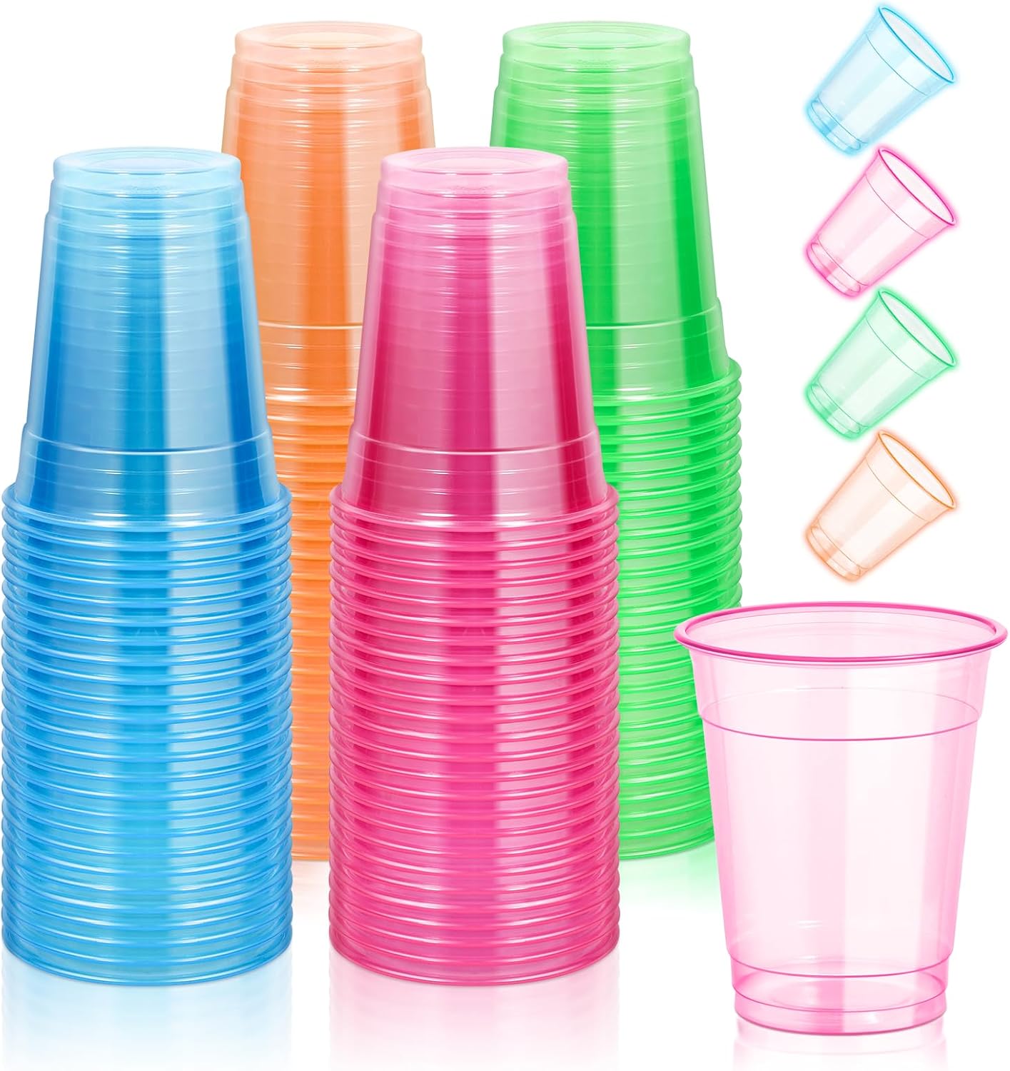 Amazon.com: KesaPlan 120 PCS Plastic Neon Cups, 12 OZ Disposable Glow ...