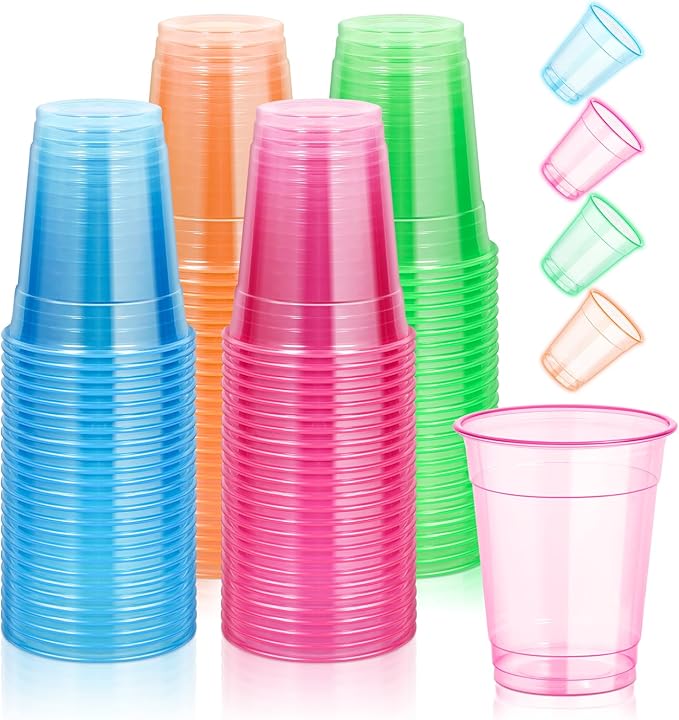 Amazon.com: KesaPlan 120 PCS Plastic Neon Cups, 12 OZ Disposable Glow ...