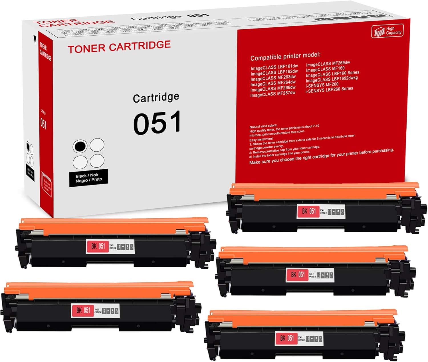 Amazon.com: 5 Pack 051 2168C001 Black Toner Cartridge: Compatible CRG ...